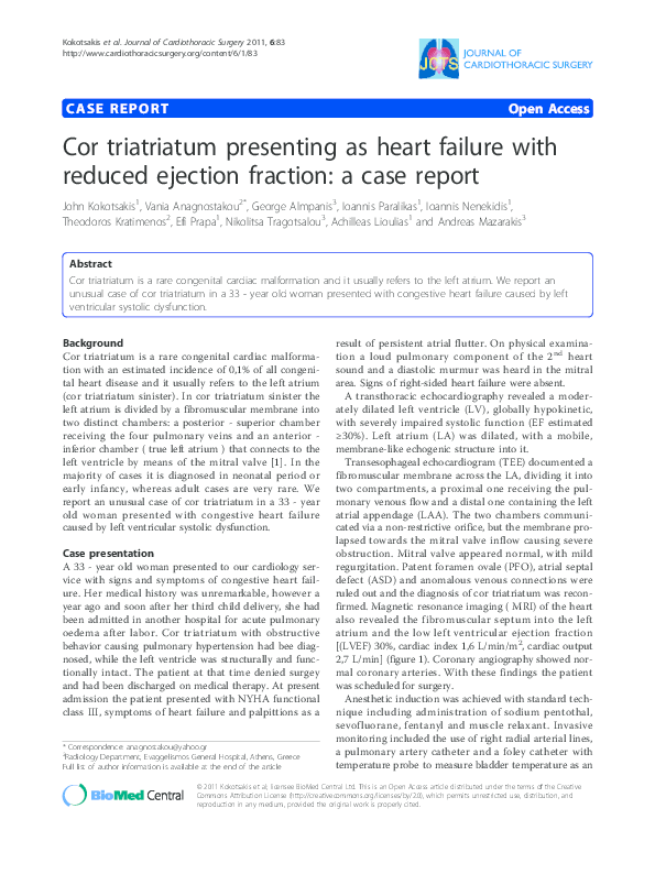 (PDF) Cor triatriatum presenting as heart failure with reduced ejection fraction: a case report