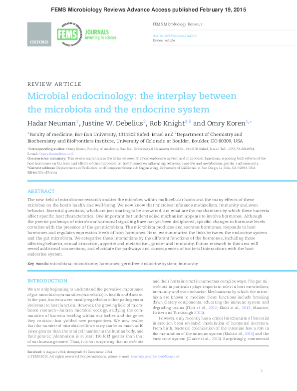 (PDF) Microbial endocrinology: the interplay between the microbiota and ...