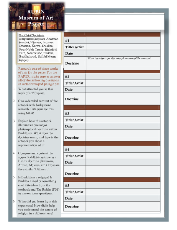 (PDF) Rubin Museum Handout - Philosophy of Religion