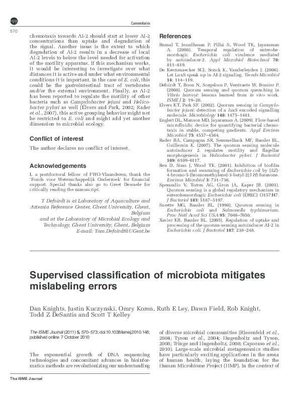 (PDF) Supervised classification of microbiota mitigates mislabeling errors