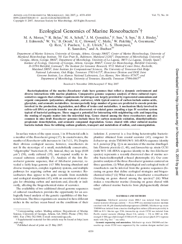(PDF) Ecological Genomics of Marine Roseobacters