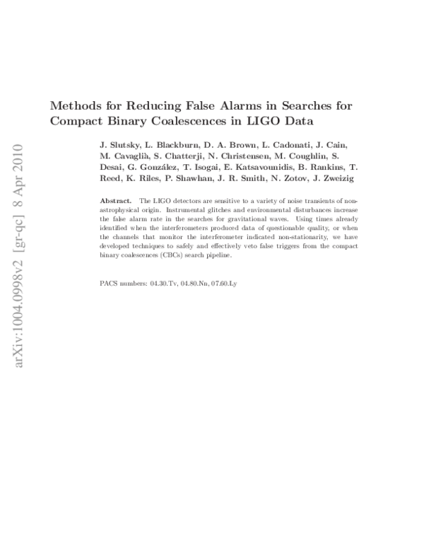 (PDF) Methods for reducing false alarms in searches for compact binary coalescences in LIGO data