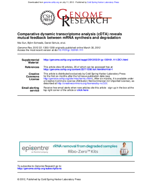 (PDF) Comparative dynamic transcriptome analysis (cDTA) reveals mutual feedback between mRNA ...