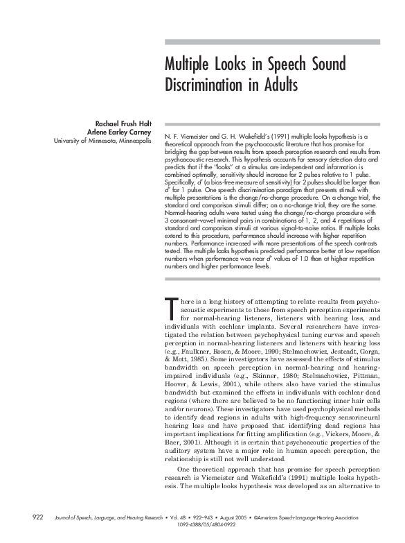 (PDF) Multiple Looks in Speech Sound Discrimination in Adults