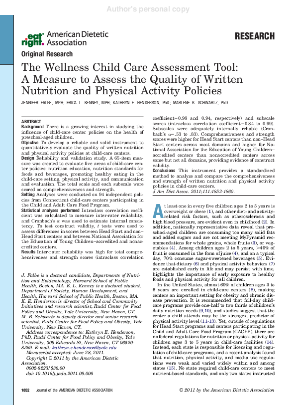 (PDF) The Wellness Child Care Assessment Tool: a measure to assess the ...