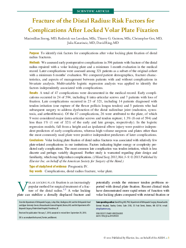 (PDF) Fracture of the Distal Radius: Risk Factors for Complications ...