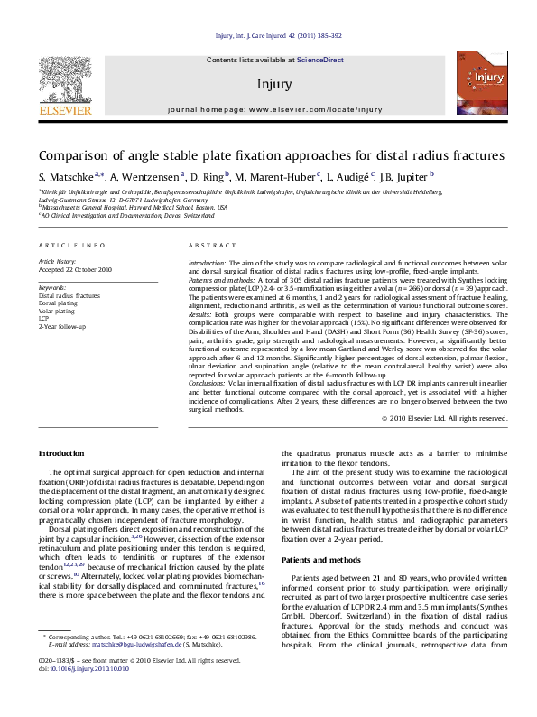(PDF) Comparison of angle stable plate fixation approaches for distal ...