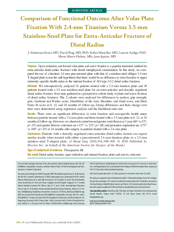 (PDF) Distal radius fractures with diaphyseal involvement: fixation with fixed angle volar plate ...