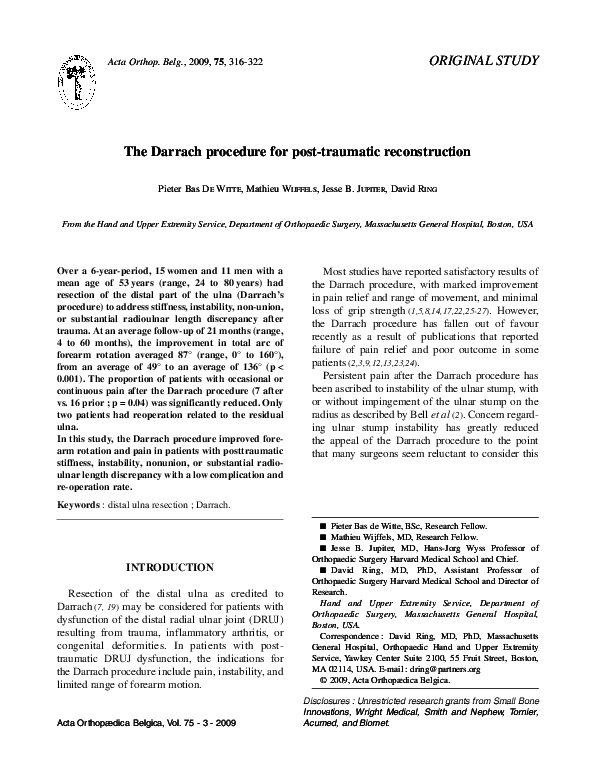 (PDF) The Darrach procedure for post-traumatic reconstruction