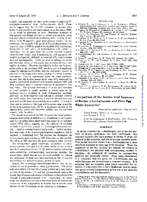 (PDF) Comparison of the Amino Acid Sequence of Bovine α-Lactalbumin and ...