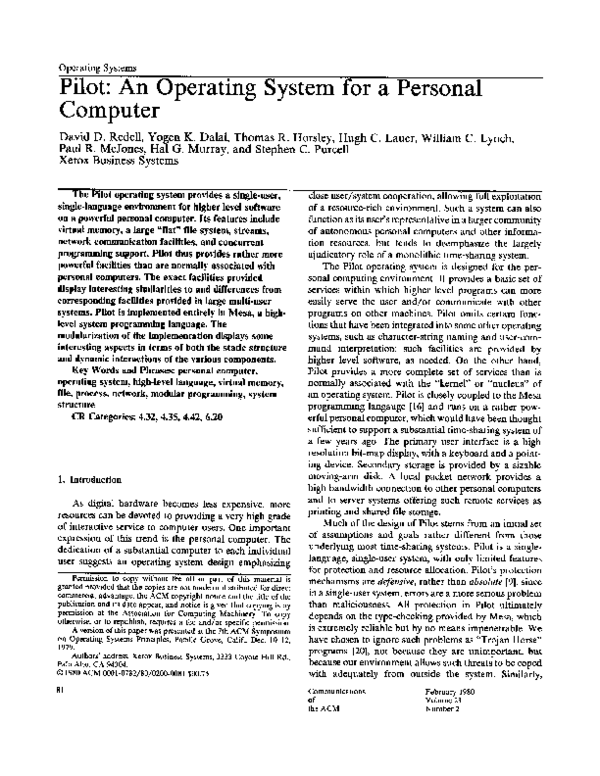 (PDF) Pilot: an operating system for a personal computer