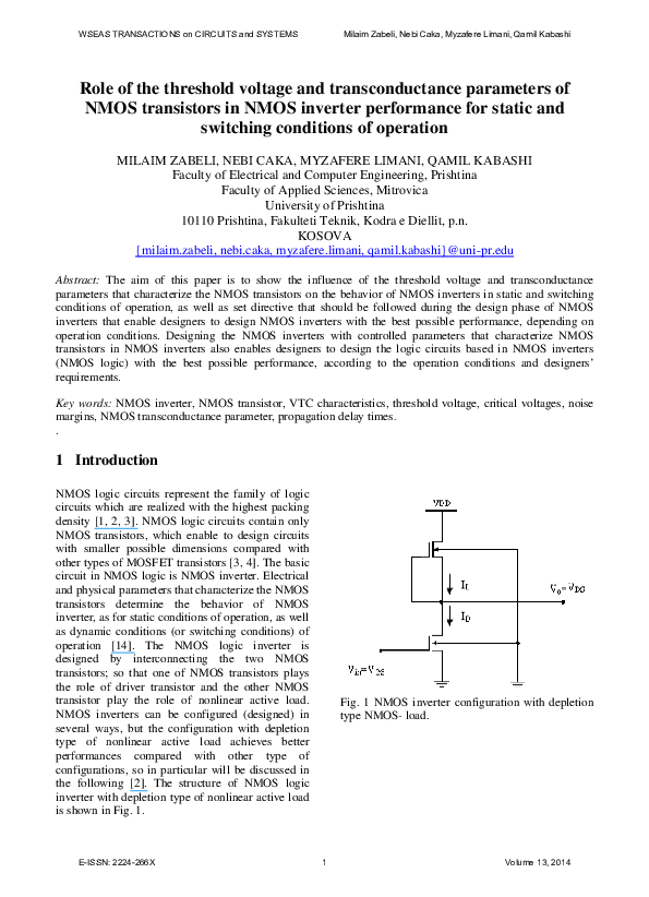 (PDF) Role of the threshold voltage and transconductance parameters of ...