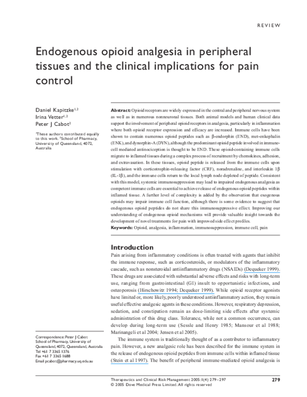 (PDF) Endogenous opioid analgesia in peripheral tissues and the ...
