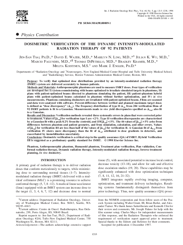 (PDF) Dosimetric Verification of the Dynamic Intensity-Modulated Radiation Therapy of 92 Patients