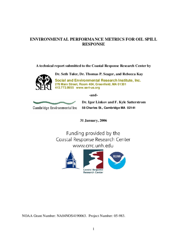 (PDF) ENVIRONMENTAL PERFORMANCE METRICS FOR OIL SPILL RESPONSE