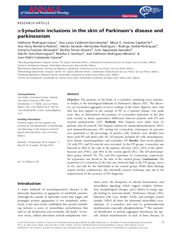 (PDF) α-Synuclein inclusions in the skin of Parkinson's disease and ...