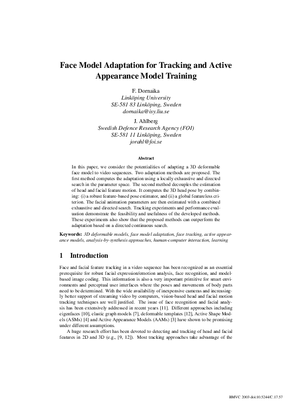 (PDF) Face Model Adaptation for Tracking and Active Appearance Model Training