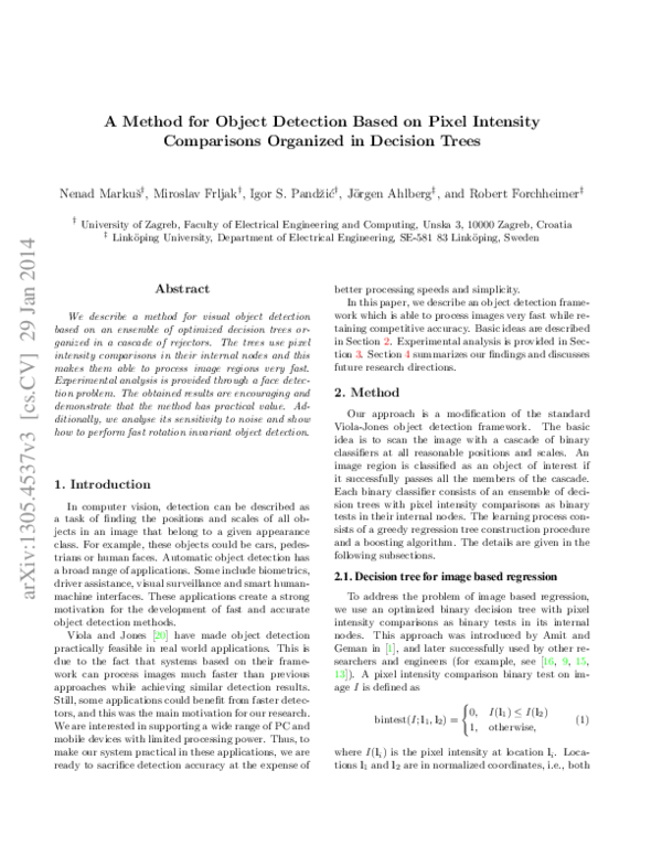 (PDF) A method for object detection based on pixel intensity comparisons