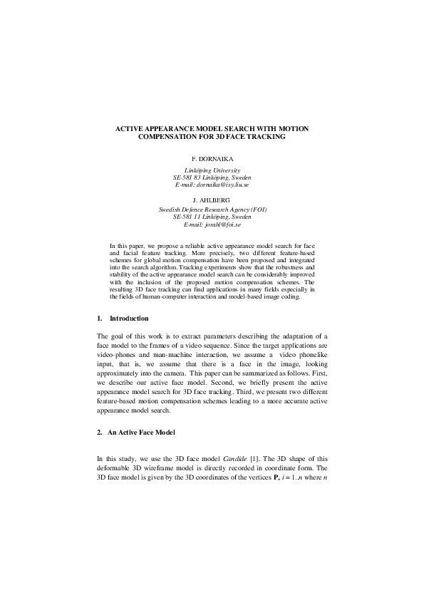 (PDF) Active appearance model search with motion compensation for 3D face tracking | Jörgen ...