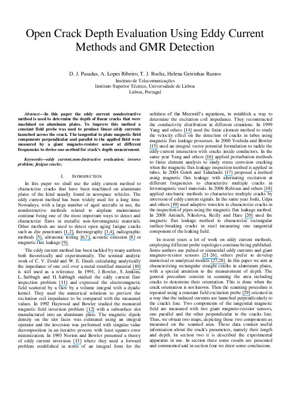 Pdf Open Crack Depth Evaluation Using Eddy Current Methods And Gmr Detection