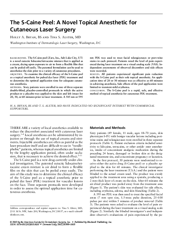 (PDF) The S-Caine Peel: A Novel Topical Anesthetic for Cutaneous Laser ...