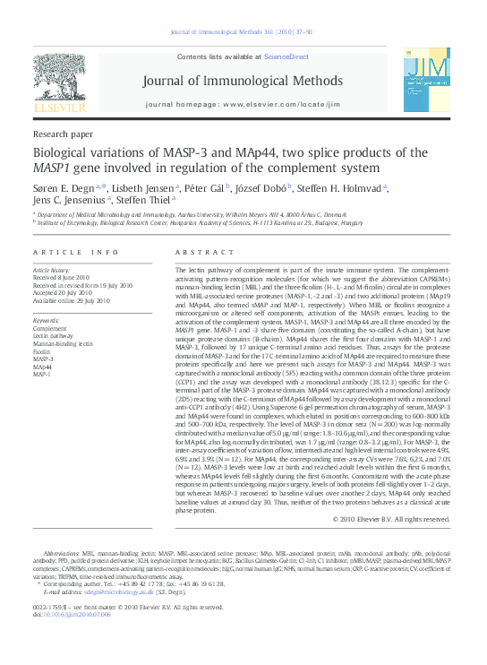 (PDF) Biological variations of MASP-3 and MAp44, two splice products of ...