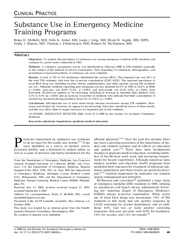 (PDF) Substance Use in Emergency Medicine Training Programs