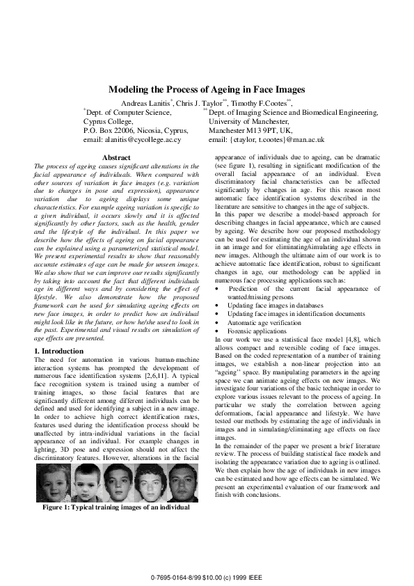 (PDF) Modeling the process of ageing in face images