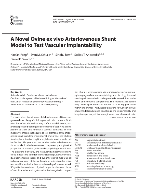 (PDF) A Novel Ovine ex vivo Arteriovenous Shunt Model to Test Vascular ...