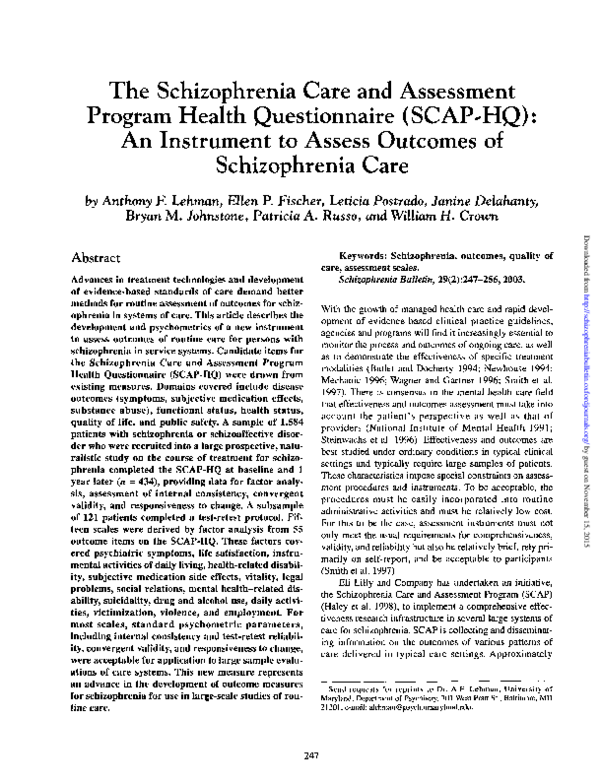 (PDF) The Schizophrenia Care and Assessment Program Health ...