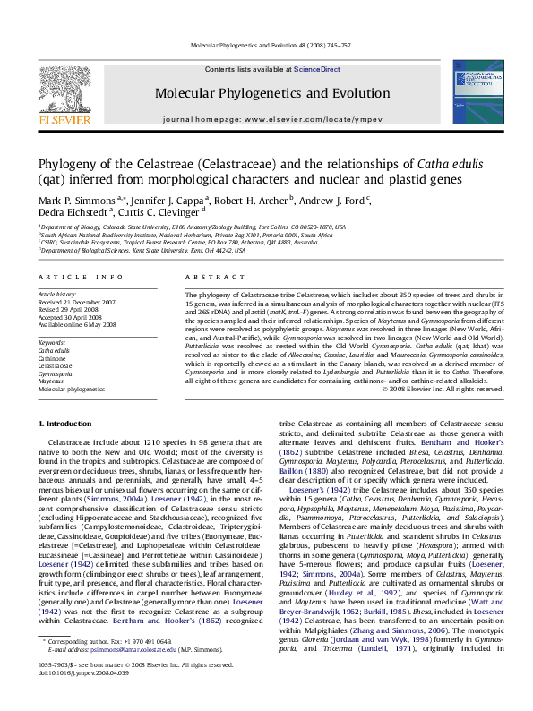(PDF) Phylogeny of the Celastreae (Celastraceae) and the relationships ...