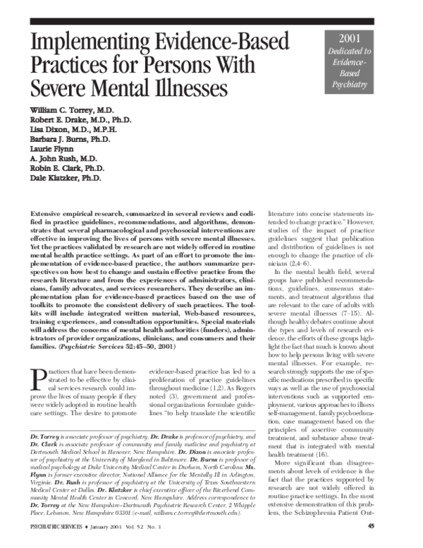 (PDF) Implementing Evidence-Based Practices for Persons With Severe Mental Illnesses