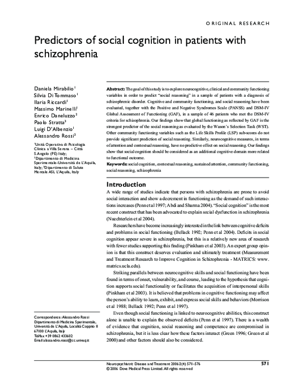 (PDF) The Importance of Social Cognition in Improving Functional ...