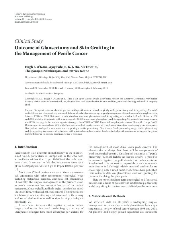(PDF) Outcome of Glansectomy and Skin Grafting in the Management of ...