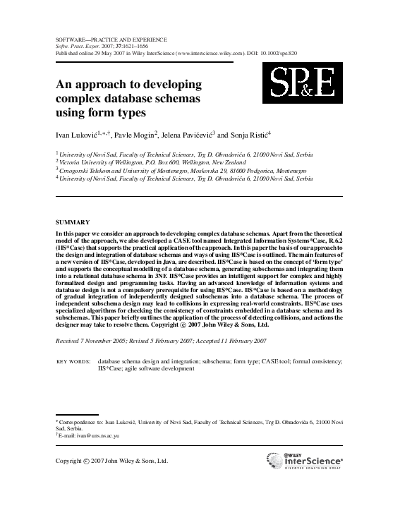 (PDF) An approach to developing complex database schemas using form types