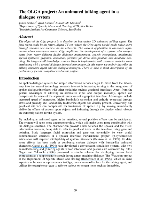 (PDF) The OLGA project: An animated talking agent in a dialogue system