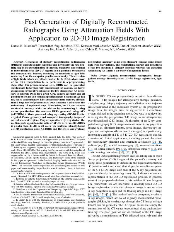 (PDF) Fast generation of digitally reconstructed radiographs using attenuation fields with ...