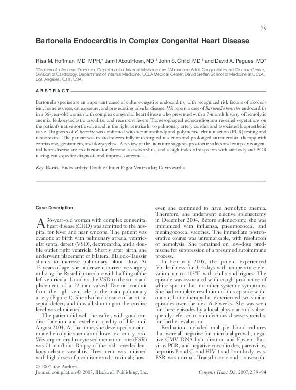 (PDF) Bartonella Endocarditis in Complex Congenital Heart Disease