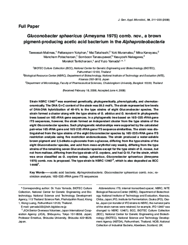 (PDF) Gluconobacter sphaericus: Taxonomy and Traits