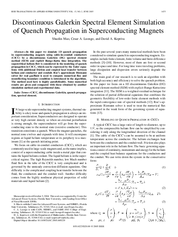 (PDF) Discontinuous Galerkin Spectral Element Simulation of Quench Propagation in ...