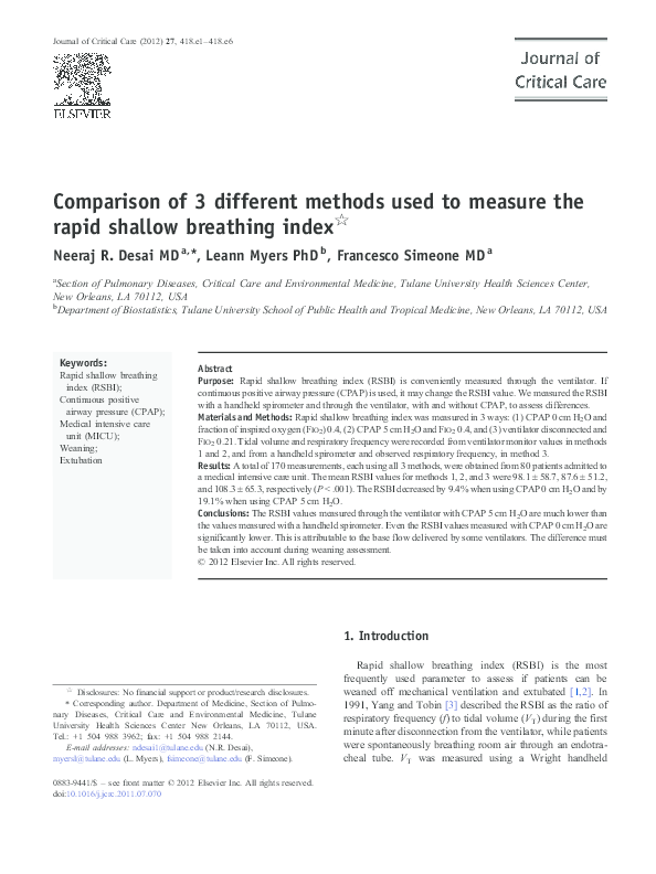 (PDF) Comparison of 3 different methods used to measure the rapid shallow breathing index ...