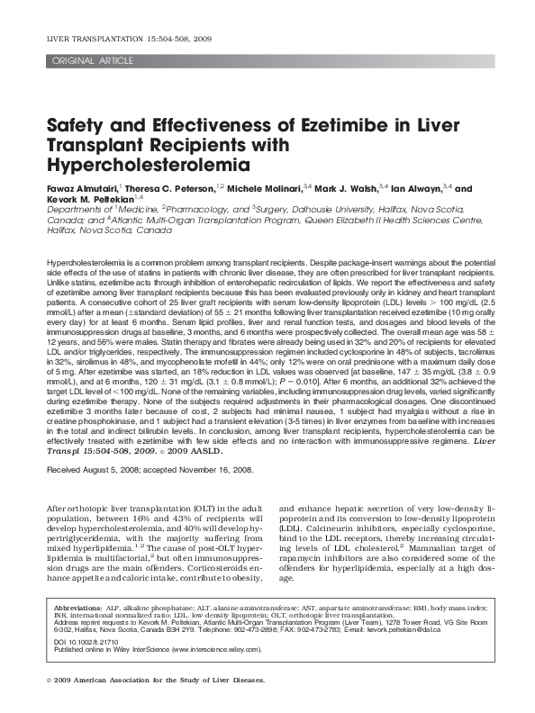 (PDF) Safety and effectiveness of ezetimibe in liver transplant ...