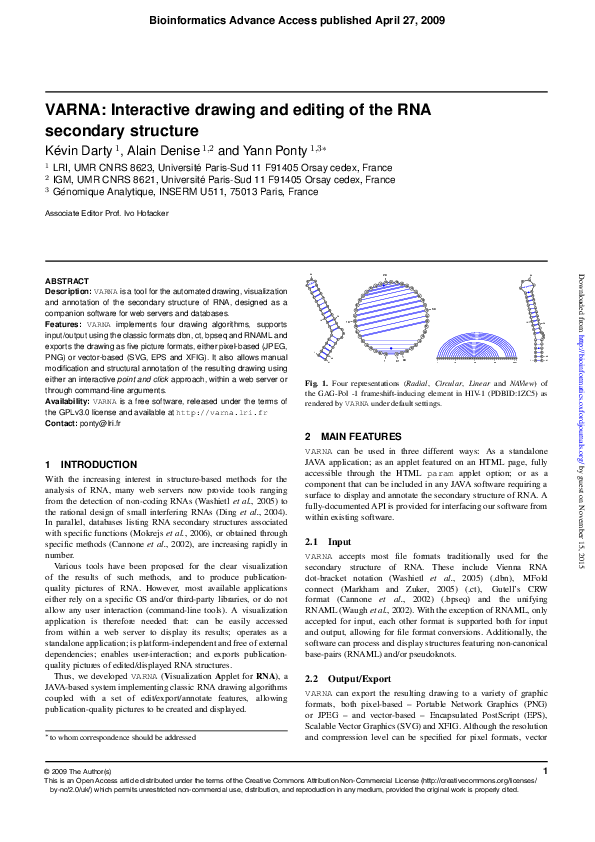 (PDF) VARNA: Interactive drawing and editing of the RNA secondary structure