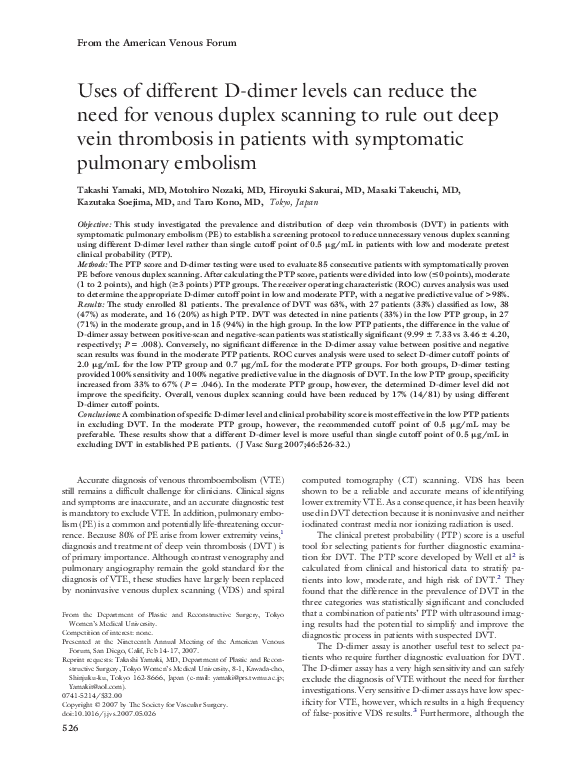 (PDF) Uses of different D-dimer levels can reduce the need for venous ...