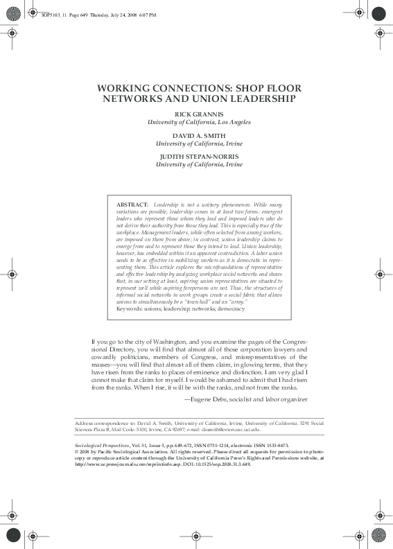(PDF) Working Connections: Shop Floor Networks and Union Leadership