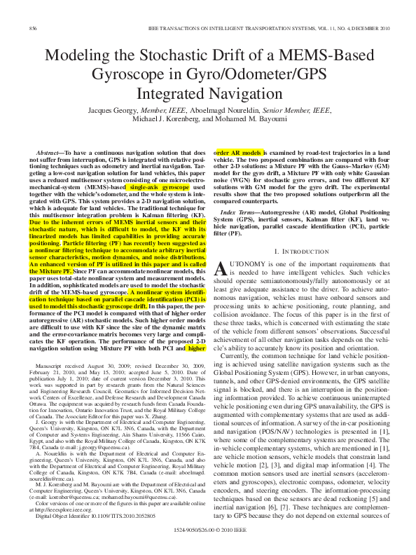 Pdf Modeling The Stochastic Drift Of A Mems Based Gyroscope In Gyro