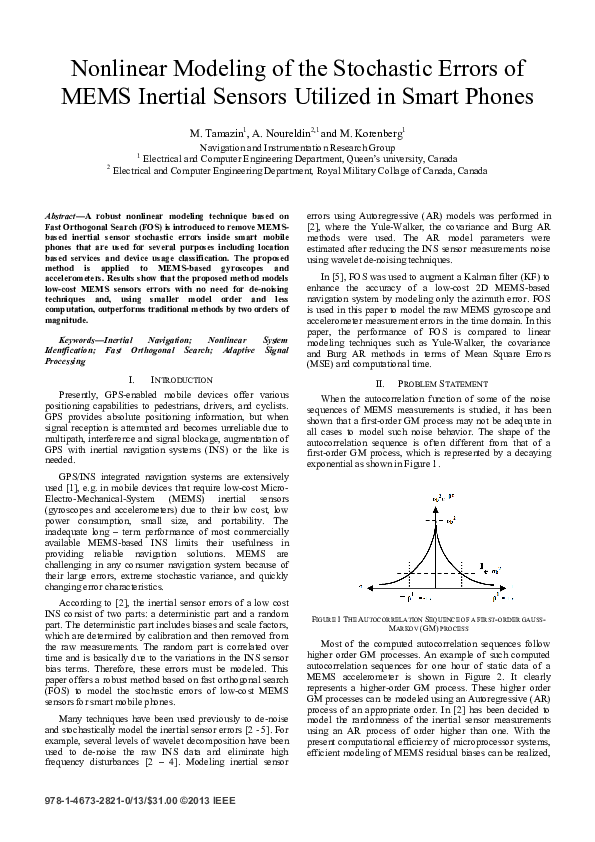 Pdf Nonlinear Modeling Of The Stochastic Errors Of Mems Inertial Sensors Utilized In Smart 