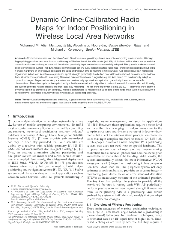 (PDF) Dynamic Online-Calibrated Radio Maps for Indoor Positioning in Wireless Local Area Networks
