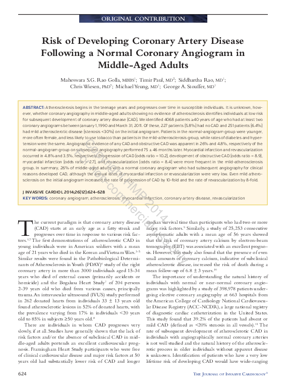 (PDF) Risk of Developing Coronary Artery Disease Following a Normal ...
