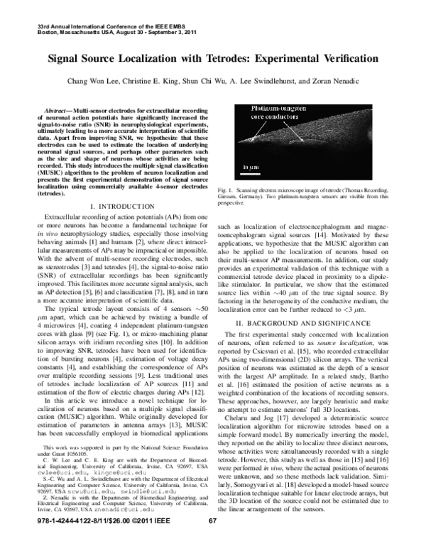 (PDF) Signal source localization with tetrodes: experimental verification